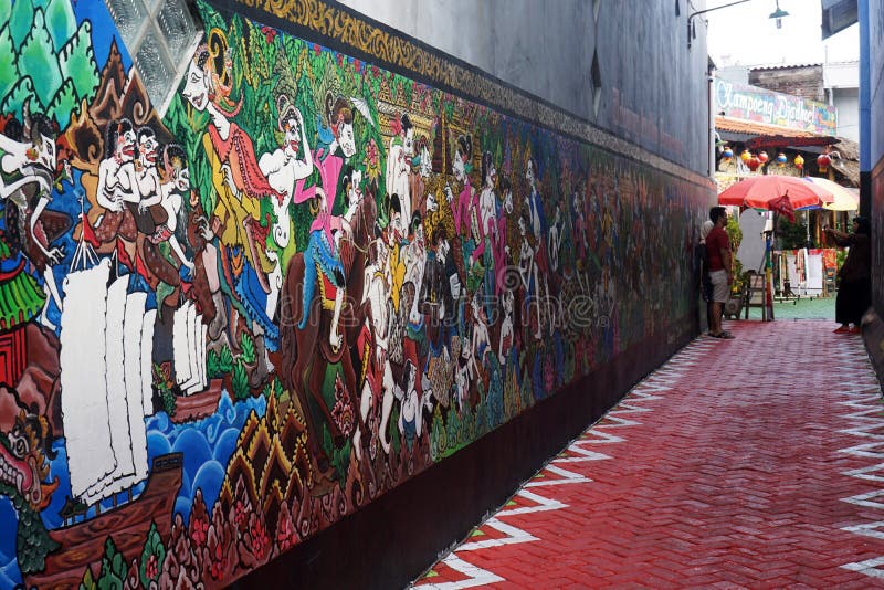 Batik murals on the wall editorial photography. Image of artistic ...