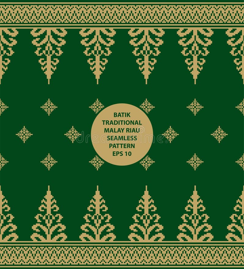 Batik Traditional Malay Riau Seamless Pattern Green Background Stock ...