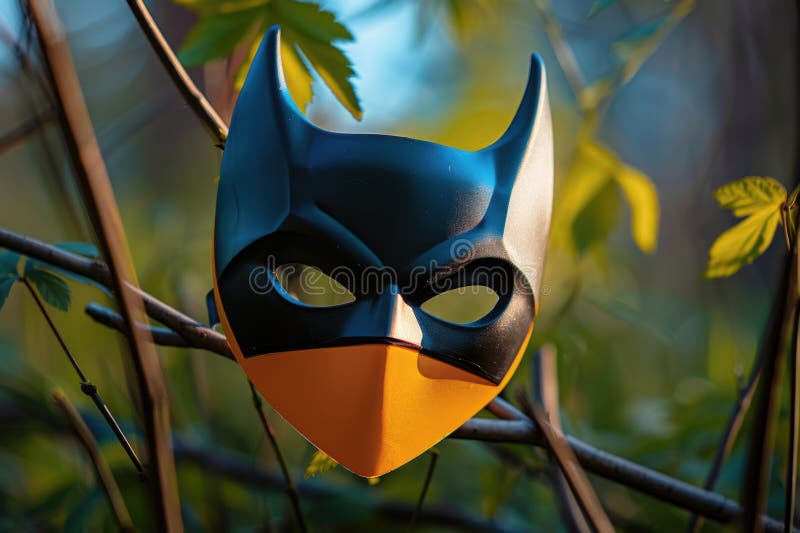 A Batman Mask Hangs from a Tree Branch in a Natural Setting Stock Image ...