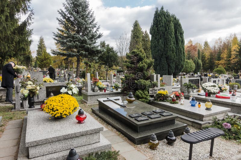 Batowice Cemetery, Krakow, Poland. Editorial Stock Image - Image of ...