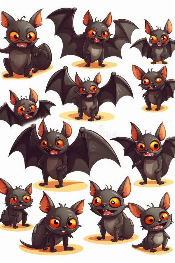 Bats Cartoon Set. Halloween Illustration. Stock Illustration ...