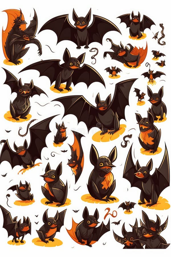 Bats Cartoon Set. Halloween Illustration. Stock Illustration ...