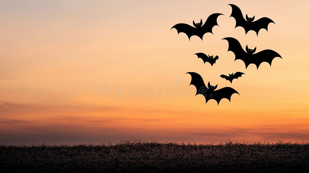 Bats Flying Against a Colorful Sunset Sky Creating a Dramatic ...