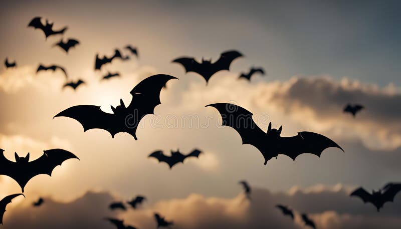Bats Flying Against Sunset Clouds Stock Image - Image of phenomenon ...