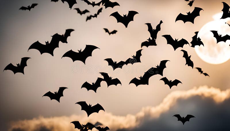 Bats Flying in Front of the Moon Stock Illustration - Illustration of ...