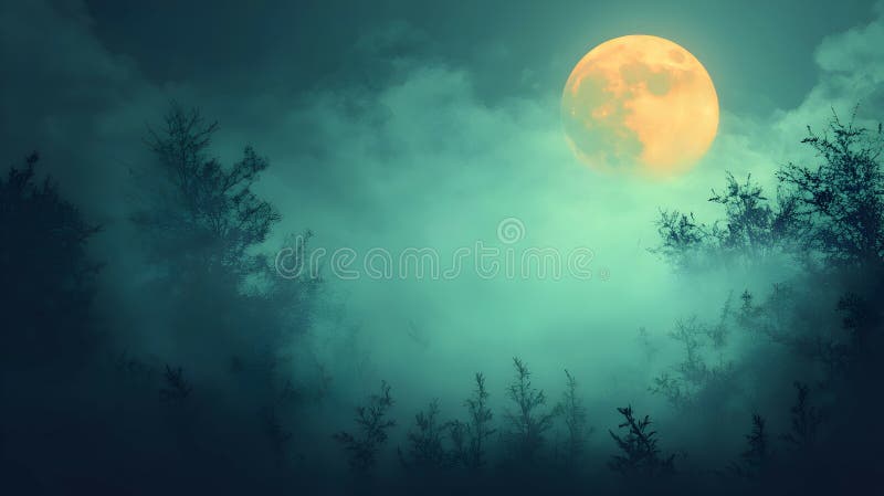 Bats Flying through Mist Under Glowing Moonlight Stock Illustration ...