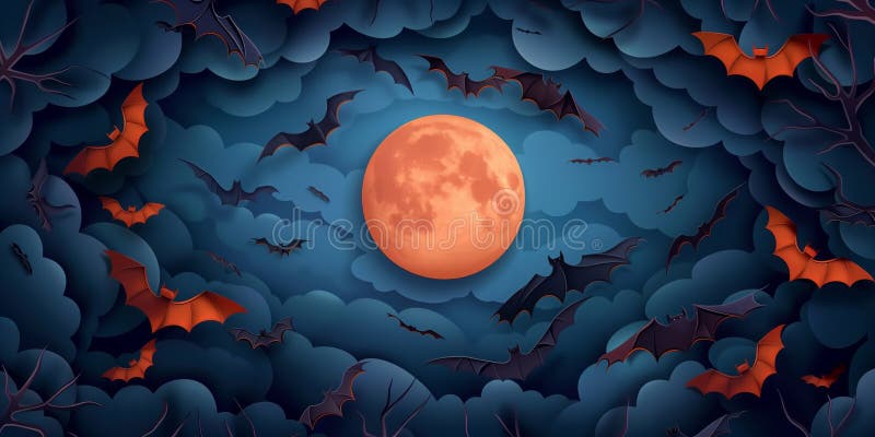 Bats Flying in a Night Sky with a Full Moon Stock Photo - Image of ...