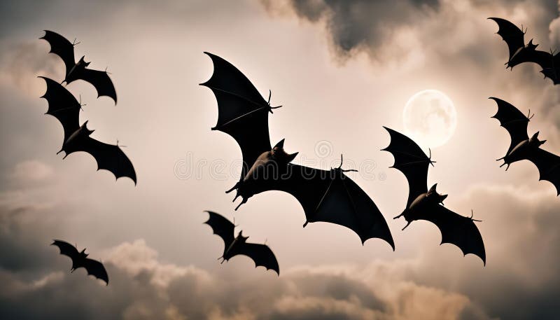 Bats Flying in the Night Sky Stock Image - Image of halloween, nature ...