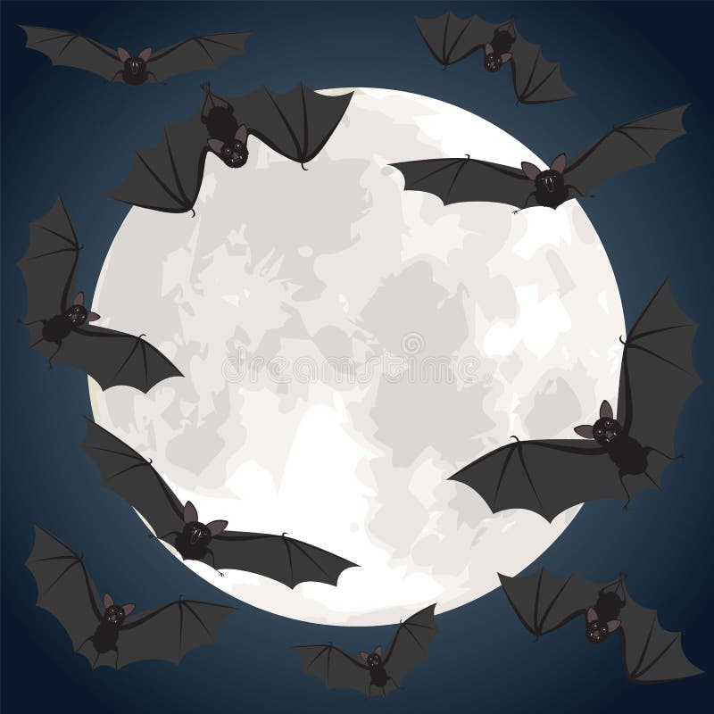 Bats flying over moon stock vector. Illustration of mystery - 33544883