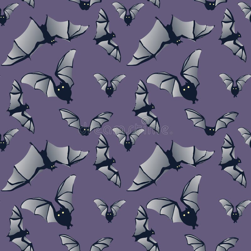 Bats Flying. Vector Seamless Pattern with Flying Bats on Violet Background. Good for Package ...