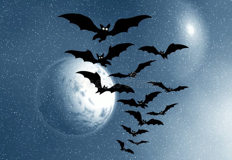 Red Moon and bats. stock illustration. Illustration of autumnal - 3239341