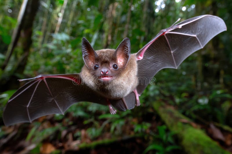 Bats Soaring through the Rainforest Canopy during Twilight Hours in a ...
