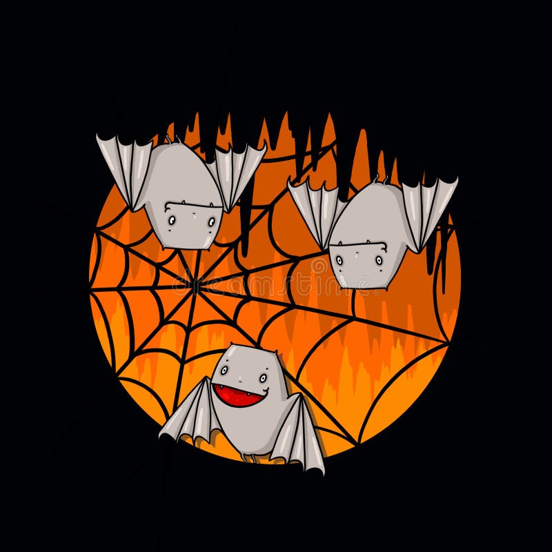 Bats in Dark Cave Over Spider Web Cartoon Stock Illustration ...