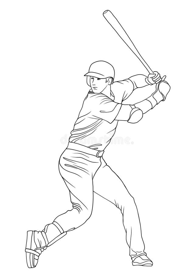 Batter, Baseball Player Vector Outline Illustration Stock Illustration ...