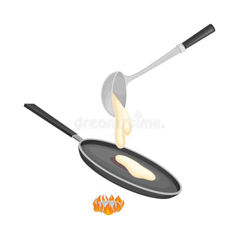 Batter Pouring On Frying Pan For Pancake Cooking Vector Illustration