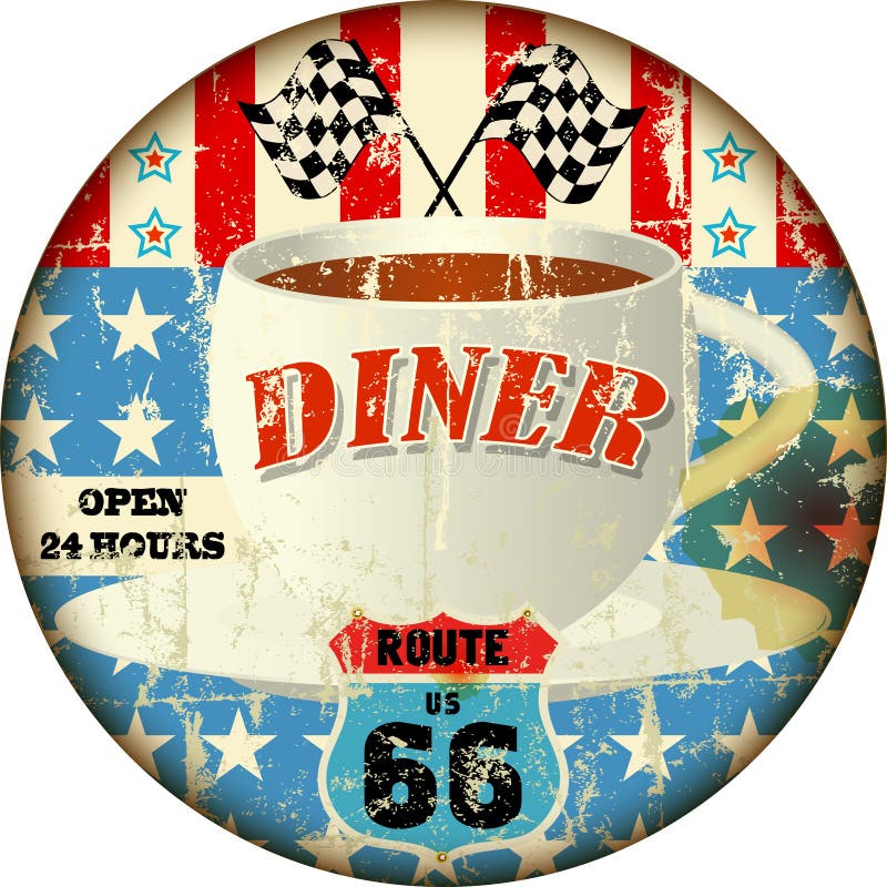 Battered Route 66 Diner Sign Stock Vector - Illustration of tall, cafe ...