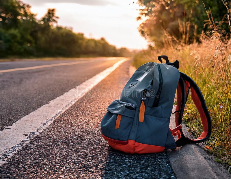 Battered School Backpack Discarded by the Roadside Stock Illustration ...