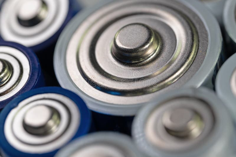 Batteries and Accumulators in a Close-up Stock Photo - Image of ...