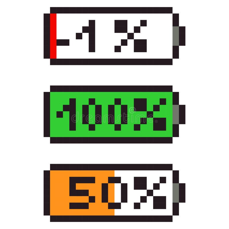 Batteries Level Icon Set with 8bit Pixel Style. Vector Illustration on ...