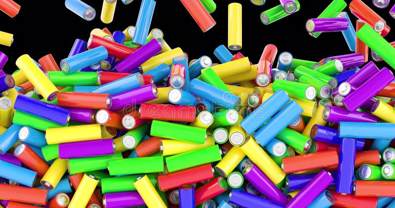 Batteries Size AA, Different Colors Falling and Fill the Screen. 3D ...