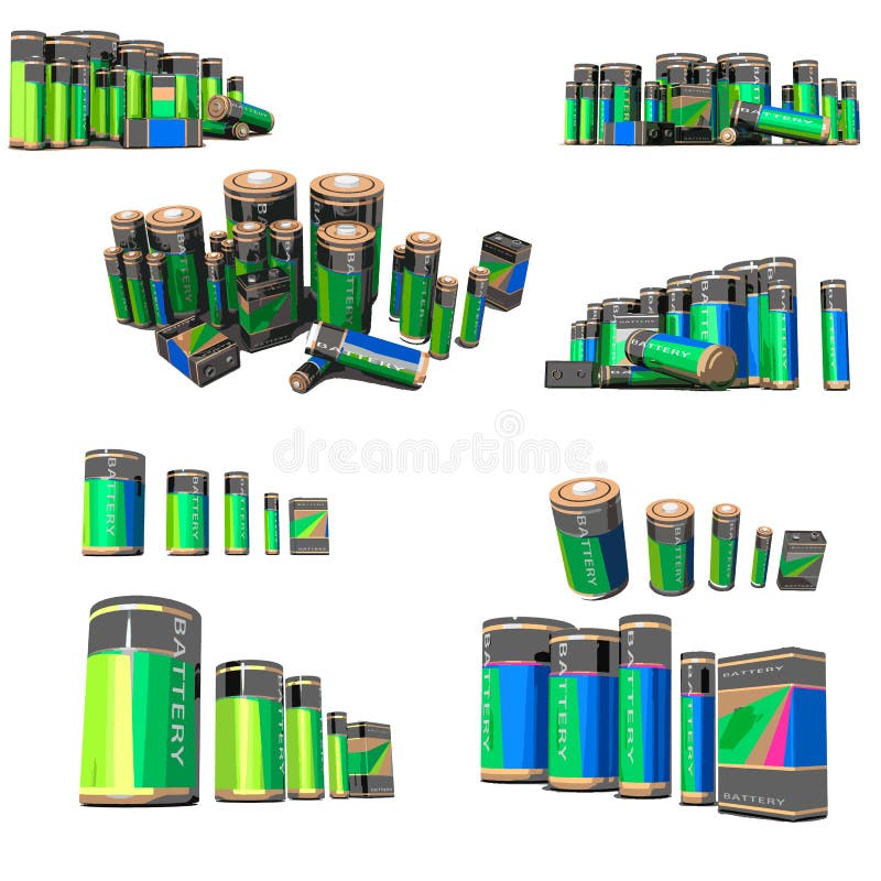 Powerful Batteries Of Different Shapes Collection Stock Vector ...