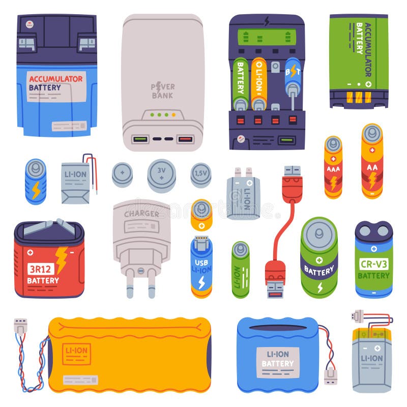 Battery Accumulator As Energy Storage Device Vector Set Stock Vector ...
