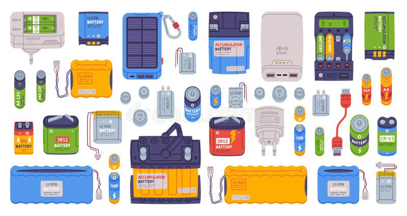 Battery Accumulator As Energy Storage Device Vector Set Stock Vector ...