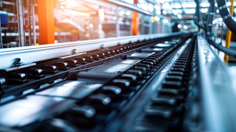 Battery Assembly Line for Electric Vehicles in Mass Production Close-up ...