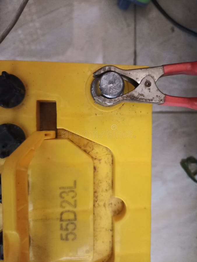 The Battery Being Used. Battery Clamp Stock Image - Image of connect ...