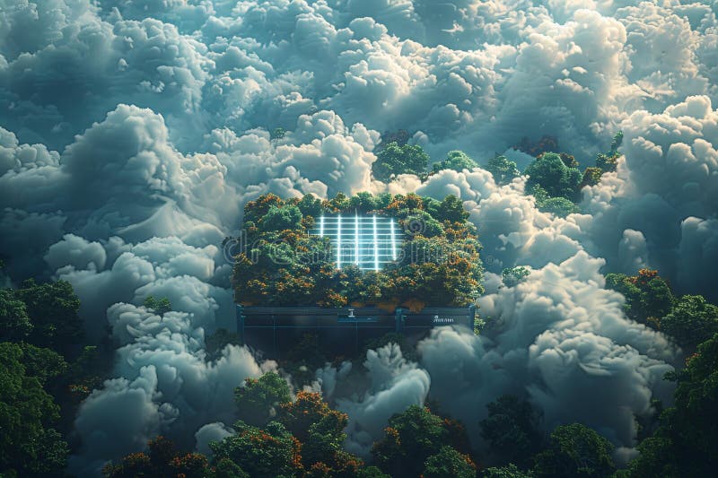 A Battery Box Sitting on Top of Forests with Clouds Surrounding it Stock Illustration ...
