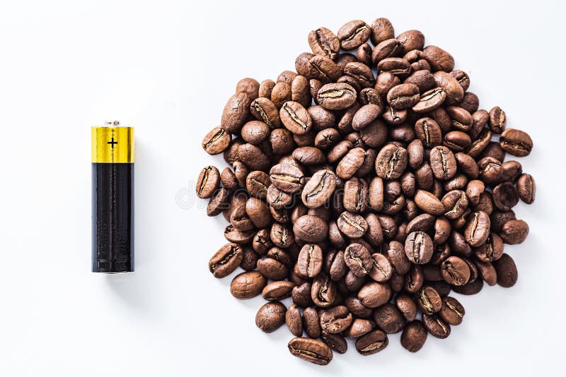 Battery and Bunch of Coffee, As Symbol of Energy Stock Image - Image of ...