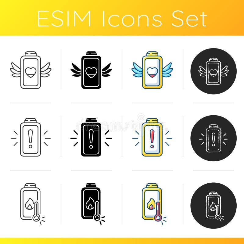 Battery Cable Charging Process Icons Set Stock Vector - Illustration of ...