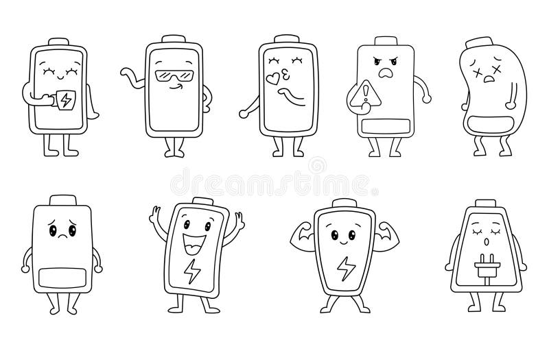 Battery Cartoon Character. Coloring Page Stock Vector - Illustration of ...