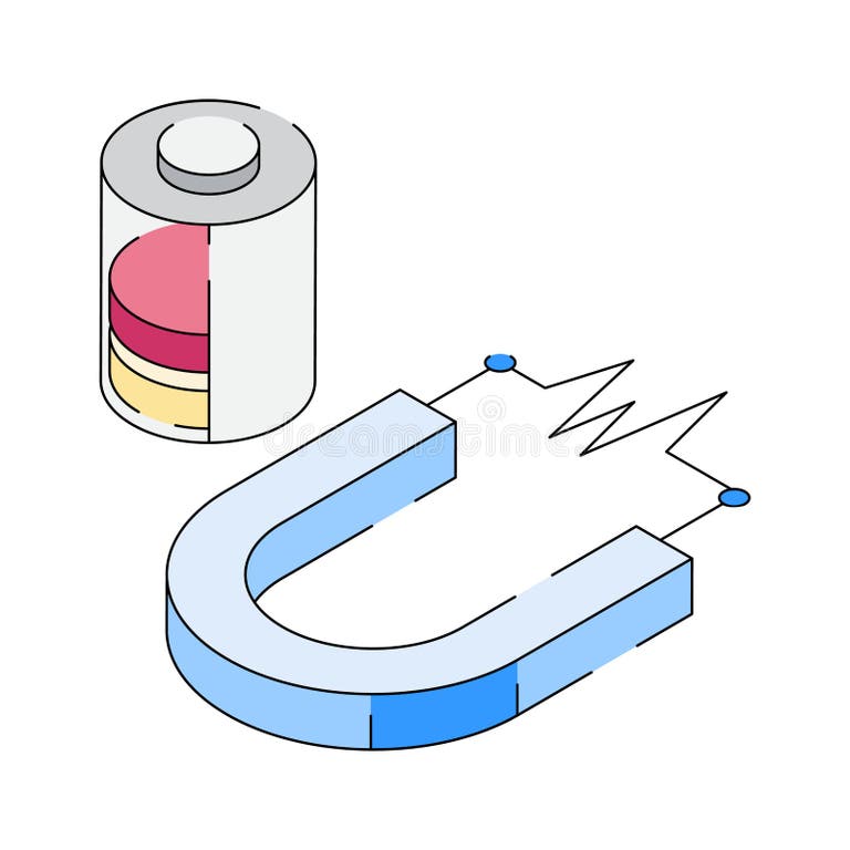 Battery Cell Magnet Attraction Experiment, Isometric Icon Stock Vector ...