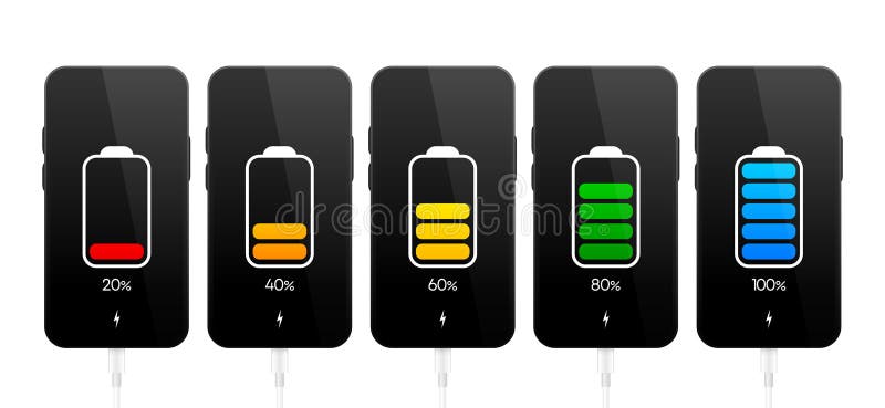 Battery Charge. Full and Low Power Energy Level. Recharge Battery ...