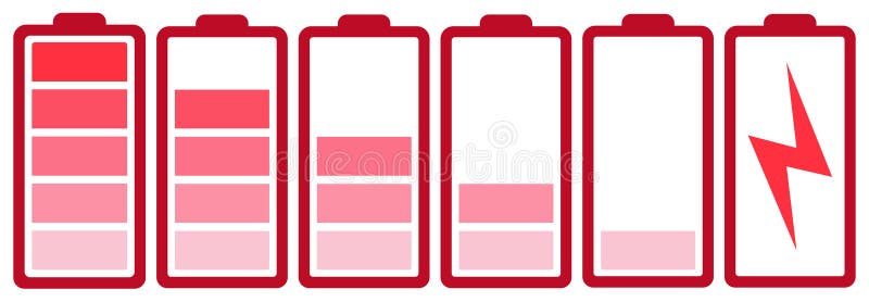 Battery Charge Indicator Icons, Vector Graphics. Battery Charges in Red ...