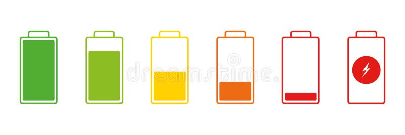 Battery Charge Level Icon Set. Battery Status Indicators Symbol ...