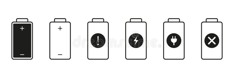 Battery Charge Level Icons Solid Icon Set. Battery Power Symbol ...