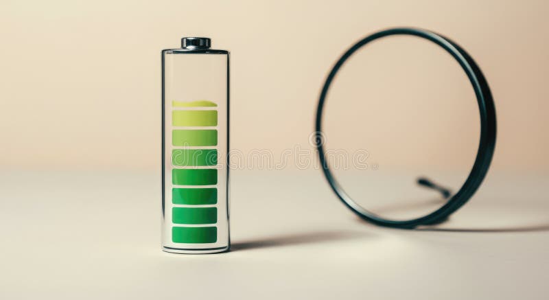 Battery Charge Level Indicator with Green Bars and Cable Loop Stock ...