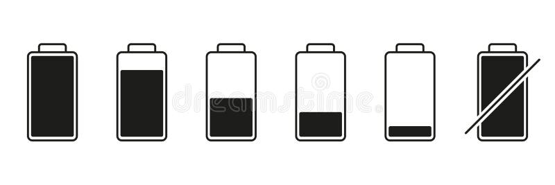 Battery Charge Level Solid Icon Set. Battery and Energy States ...