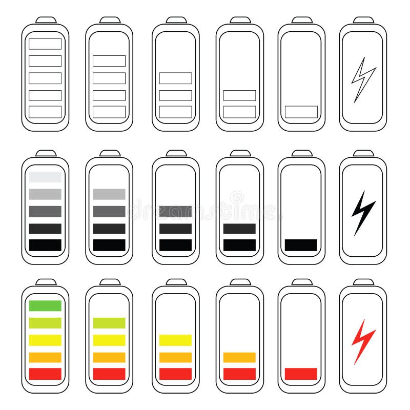 Charge Levels Battery Set stock illustration. Illustration of filled ...