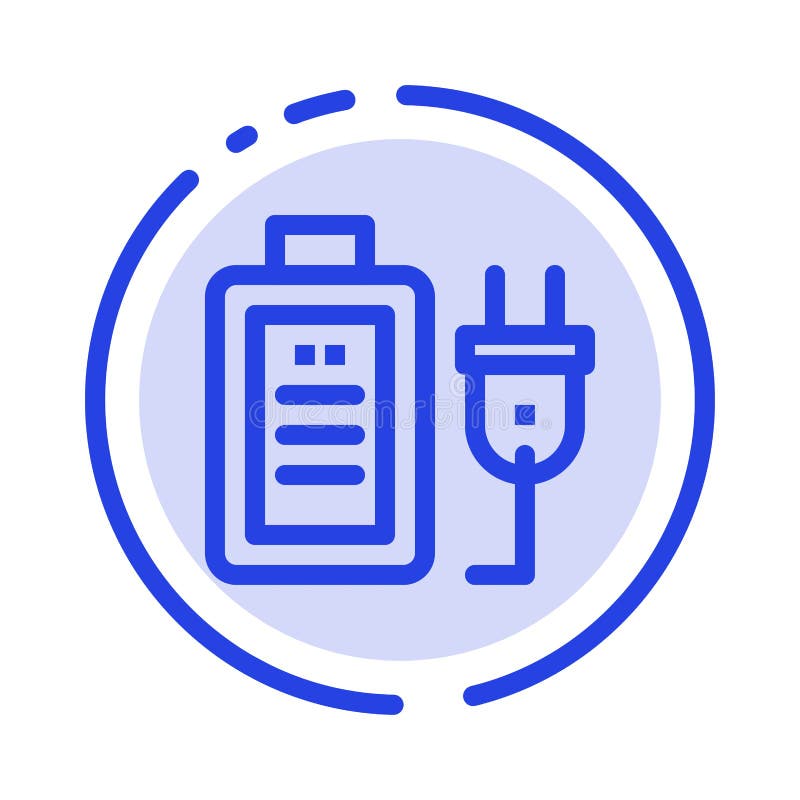 Battery, Charge, Plug, Education Blue Dotted Line Line Icon Stock ...