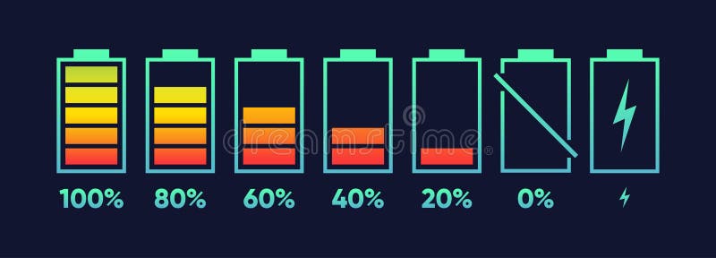 Battery Charge Progress Indicator Icons Collection. Battery Charge in ...