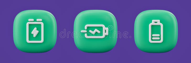 Battery Charging 3d Icons on a Green Button, White Outline Energy Icon ...