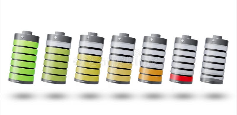 Battery Charging Different Levels from Empty To Full. Realistic 3D ...