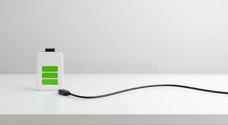 Battery Charging with Green Indicator Bars on White Surface Stock ...