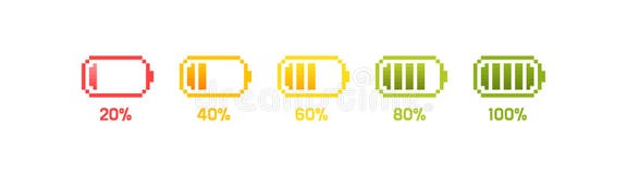 Battery Charging Process. Different Battery Charge Level. Set of Pixel ...