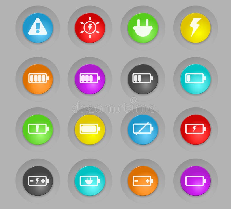 Battery Colored Plastic Round Buttons Icon Set Stock Illustration ... Battery Colored Plastic Round Buttons Icon Set Stock Illustration ...