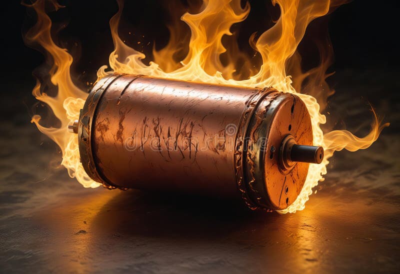 A Battery Cylindrical Cell with Fire Coming Out of it Stock ...