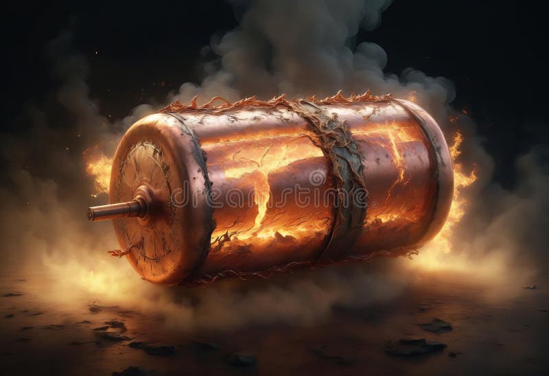 A Battery Cylindrical Cell with Fire Coming Out of it Stock ...